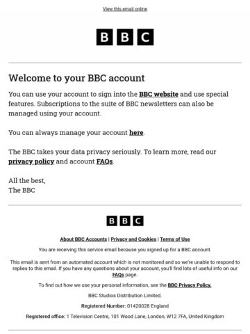 BBC Account Emails and Newsletters