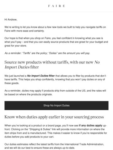 Email Inspiration from Faire - Email Love