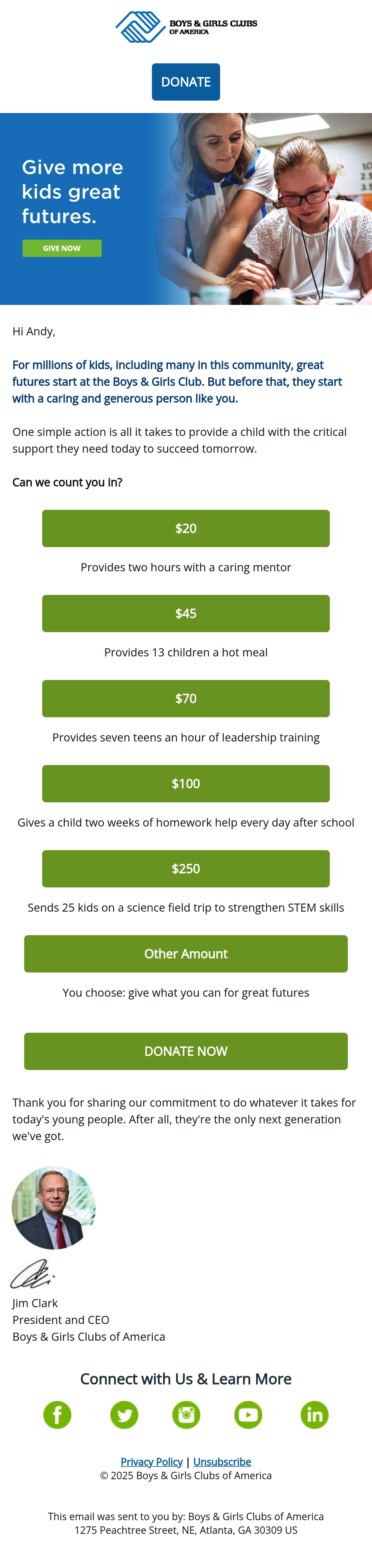 Email Inspiration from Jim Clark, BGCA President & CEO - Email Love