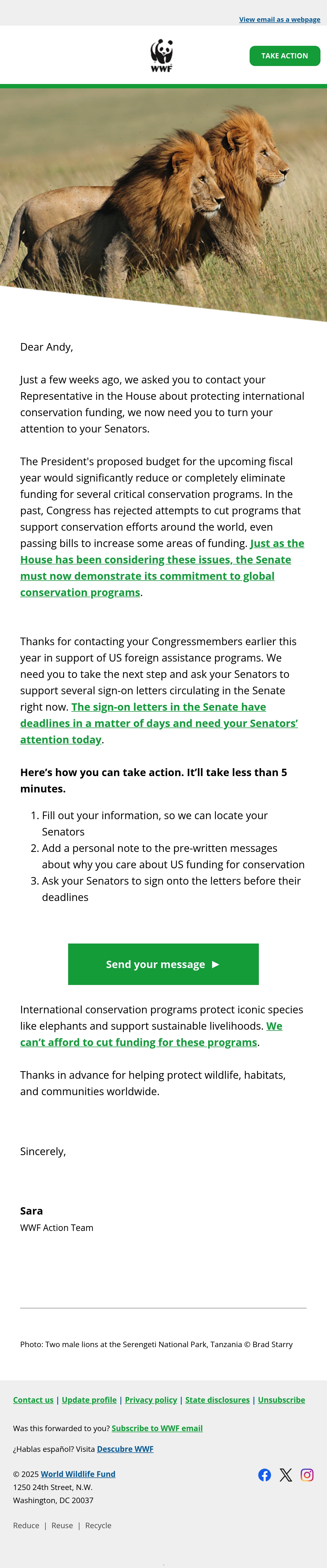 Email Inspiration from Sara, WWF Action Team - Email Love