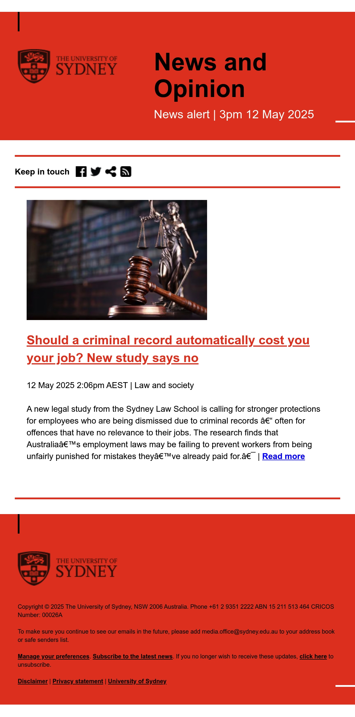 Email Inspiration from University of Sydney Media Office - Email Love