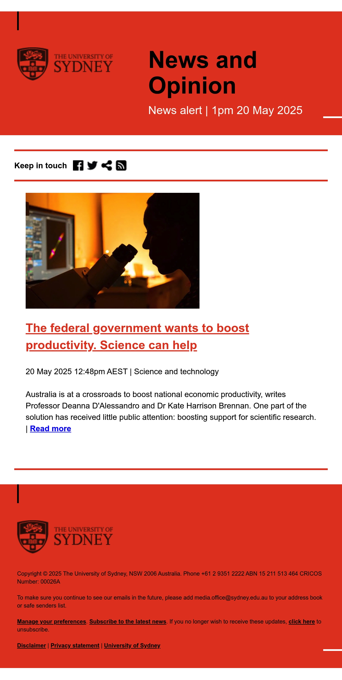 Email Inspiration from University of Sydney Media Office - Email Love