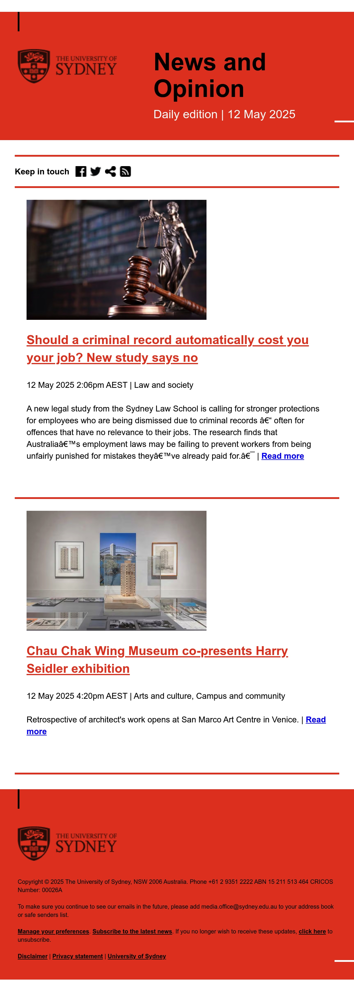 Email Inspiration from University of Sydney Media Office - Email Love