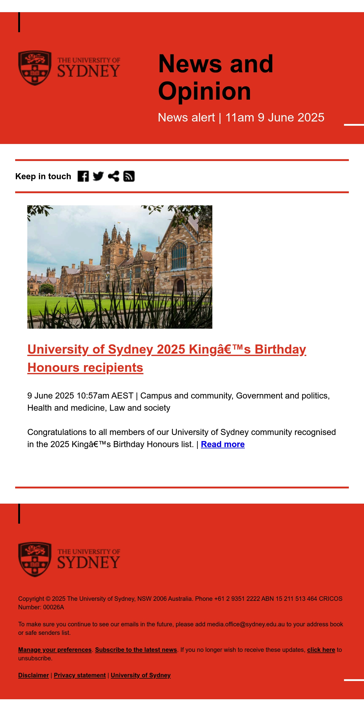 Email Inspiration from University of Sydney Media Office - Email Love