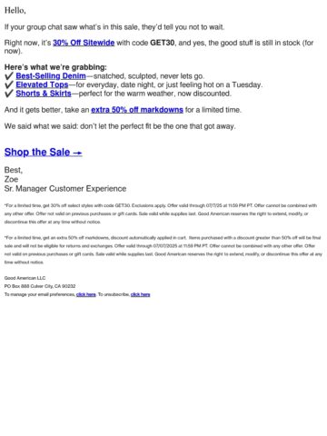 Email Inspiration from Zoe @ GOOD AMERICAN - Email Love
