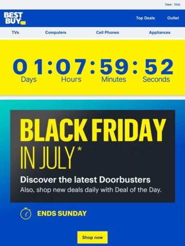 Email Inspiration from Best Buy Black Friday in July - Email Love