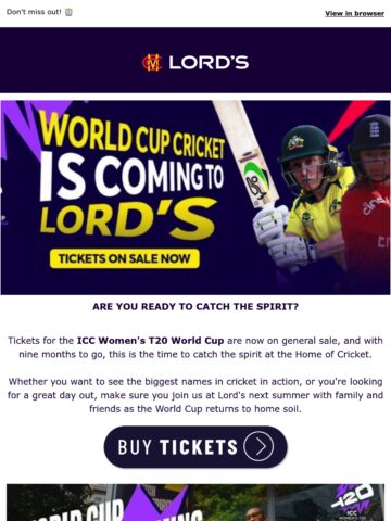 Email Inspiration from Lord's Ticketing - Email Love