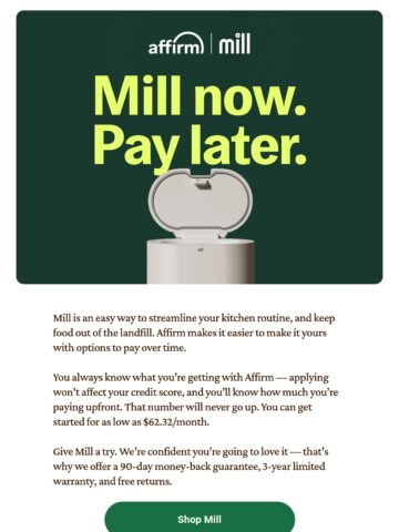 Email Inspiration from Mill - Email Love
