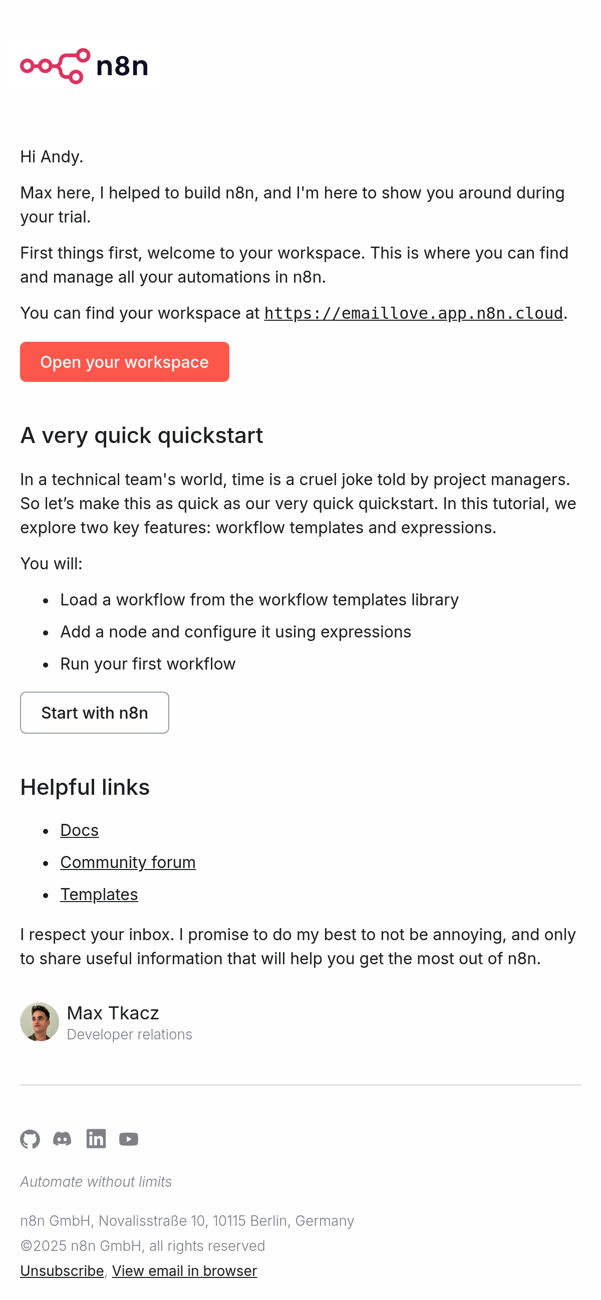 Email Inspiration from n8n.io - Email Love