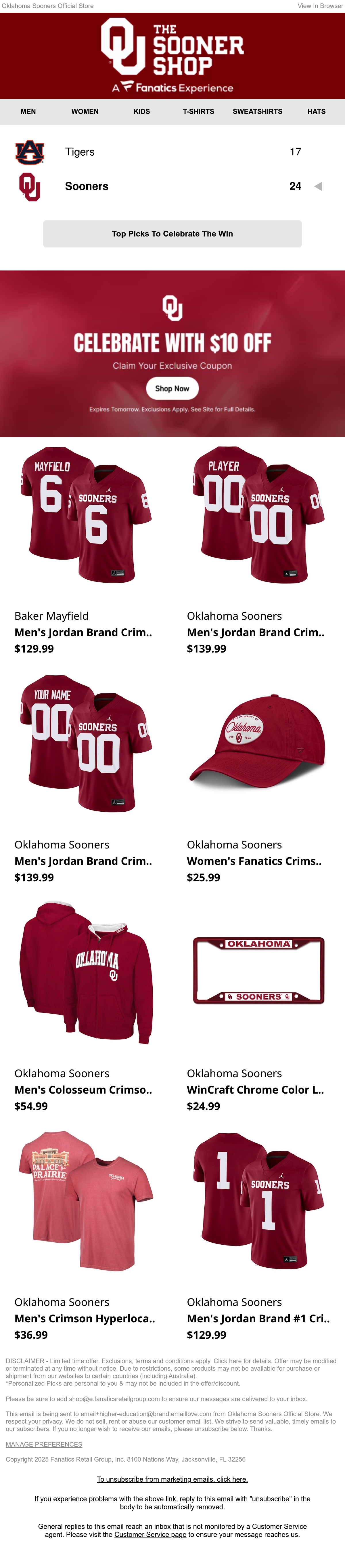 Email Inspiration from Oklahoma Sooners Official Store - Email Love
