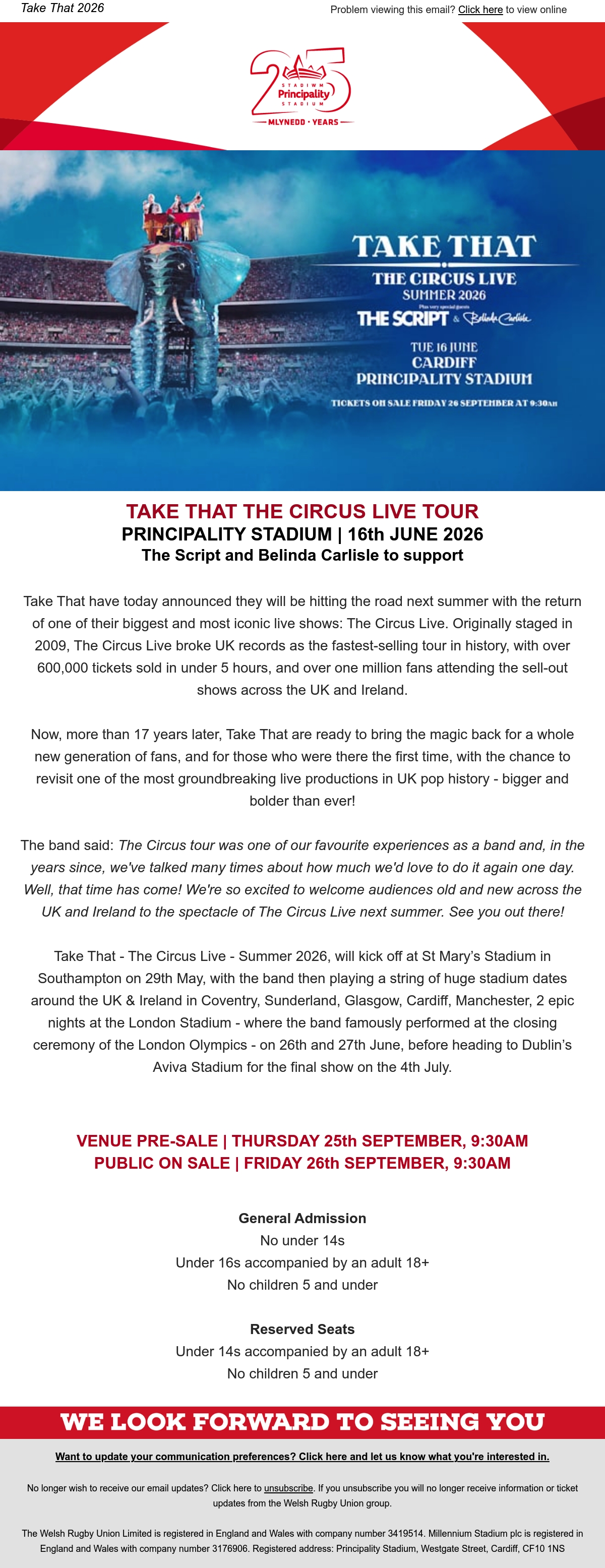 Email Inspiration from Principality Stadium - Email Love