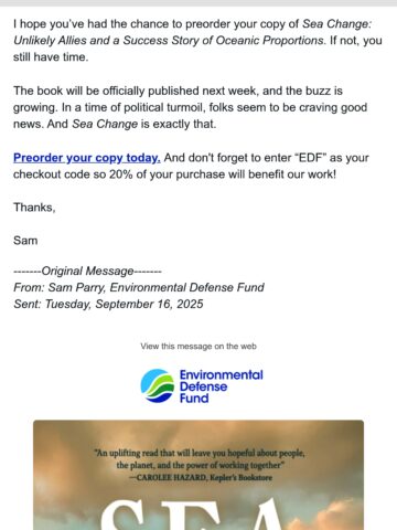 Anne Russell Gregory, Environmental Defense Fund Emails and Newsletters