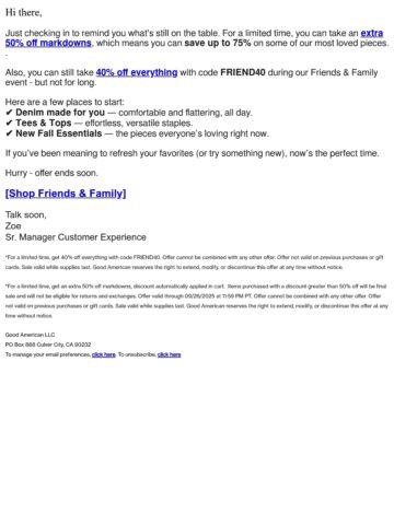 Email Inspiration from Zoe @ GOOD AMERICAN - Email Love