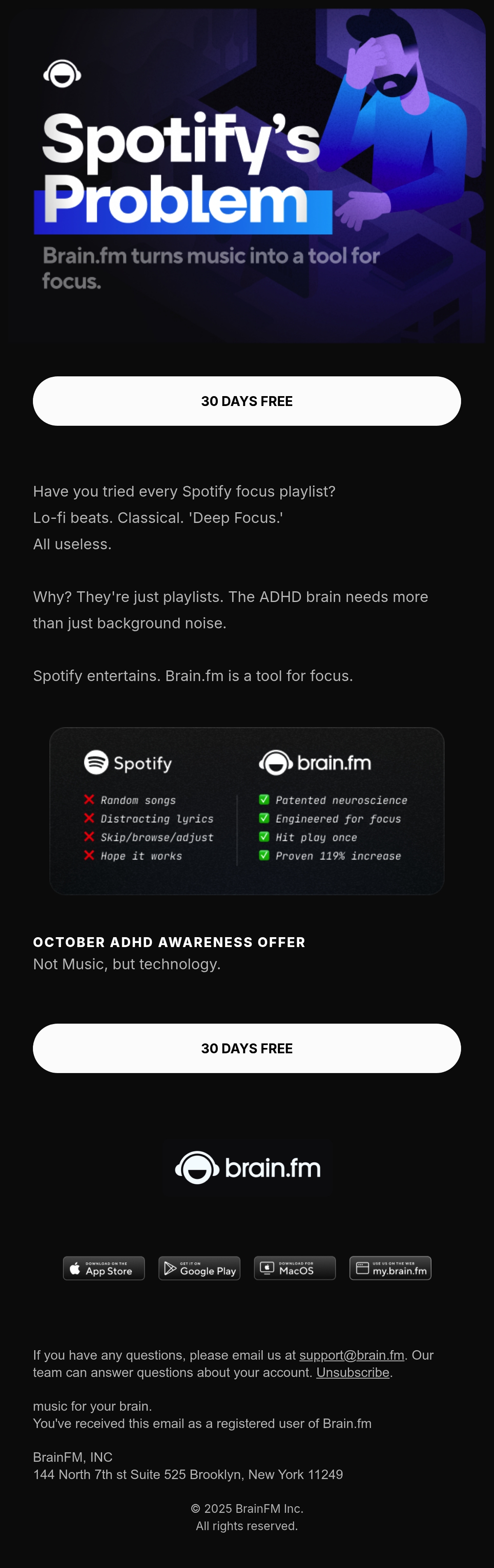 Email Inspiration from Brain.fm - Email Love