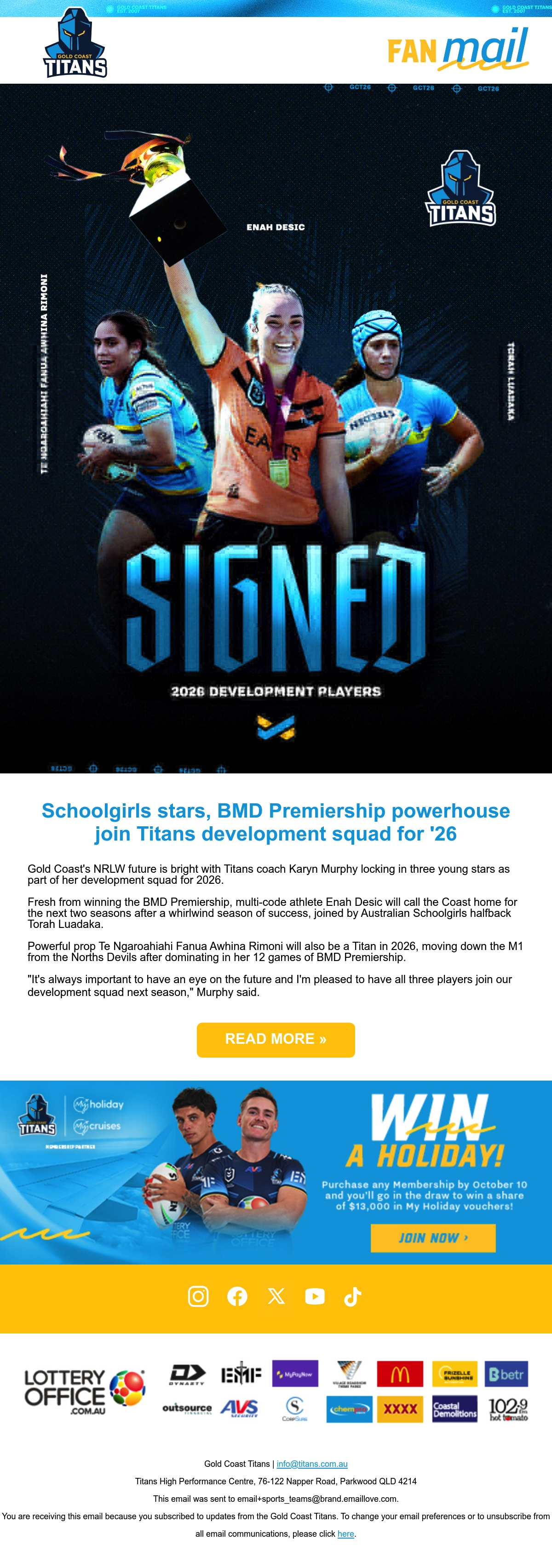 Email Inspiration from Gold Coast Titans - Email Love