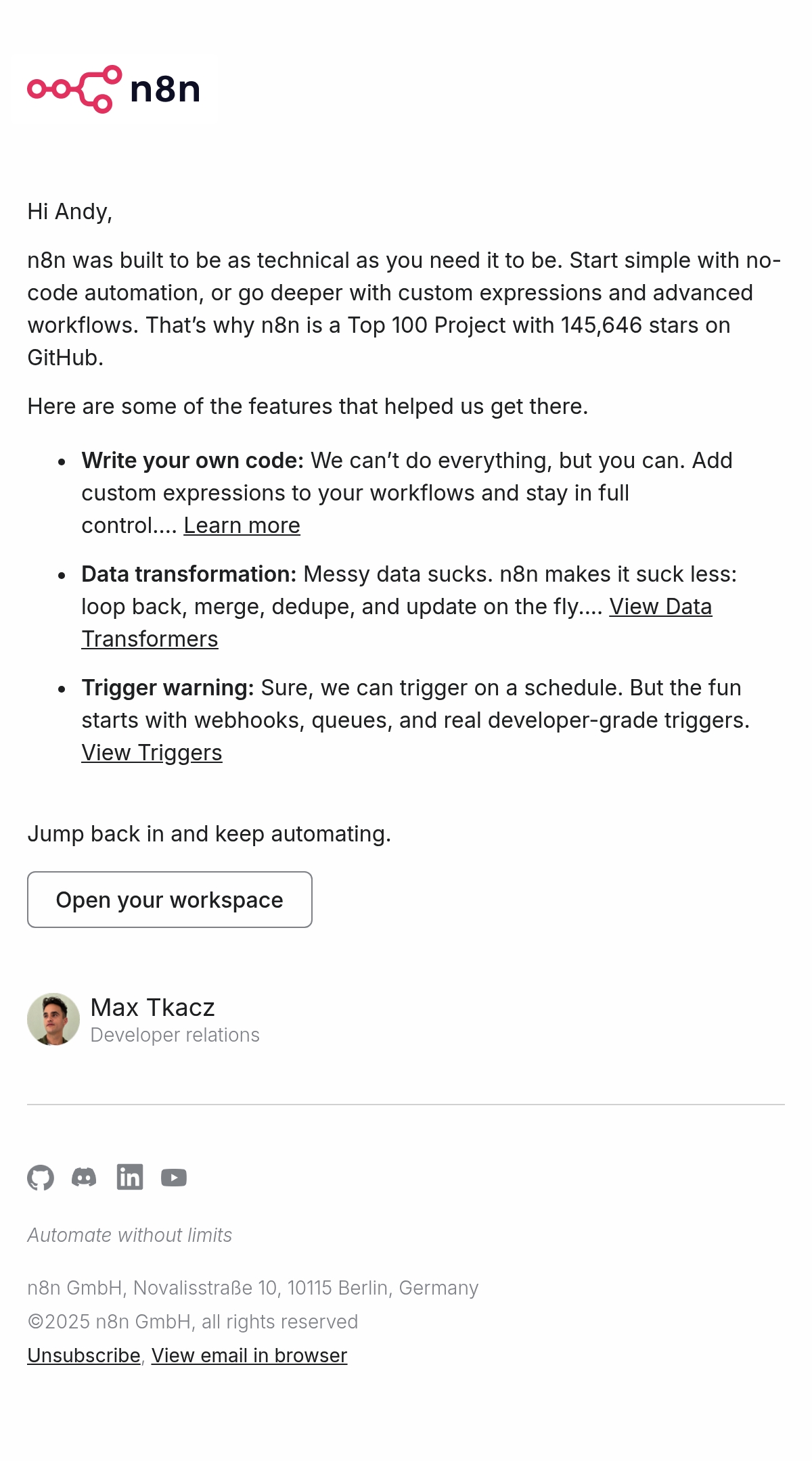 Email Inspiration from n8n.io - Email Love