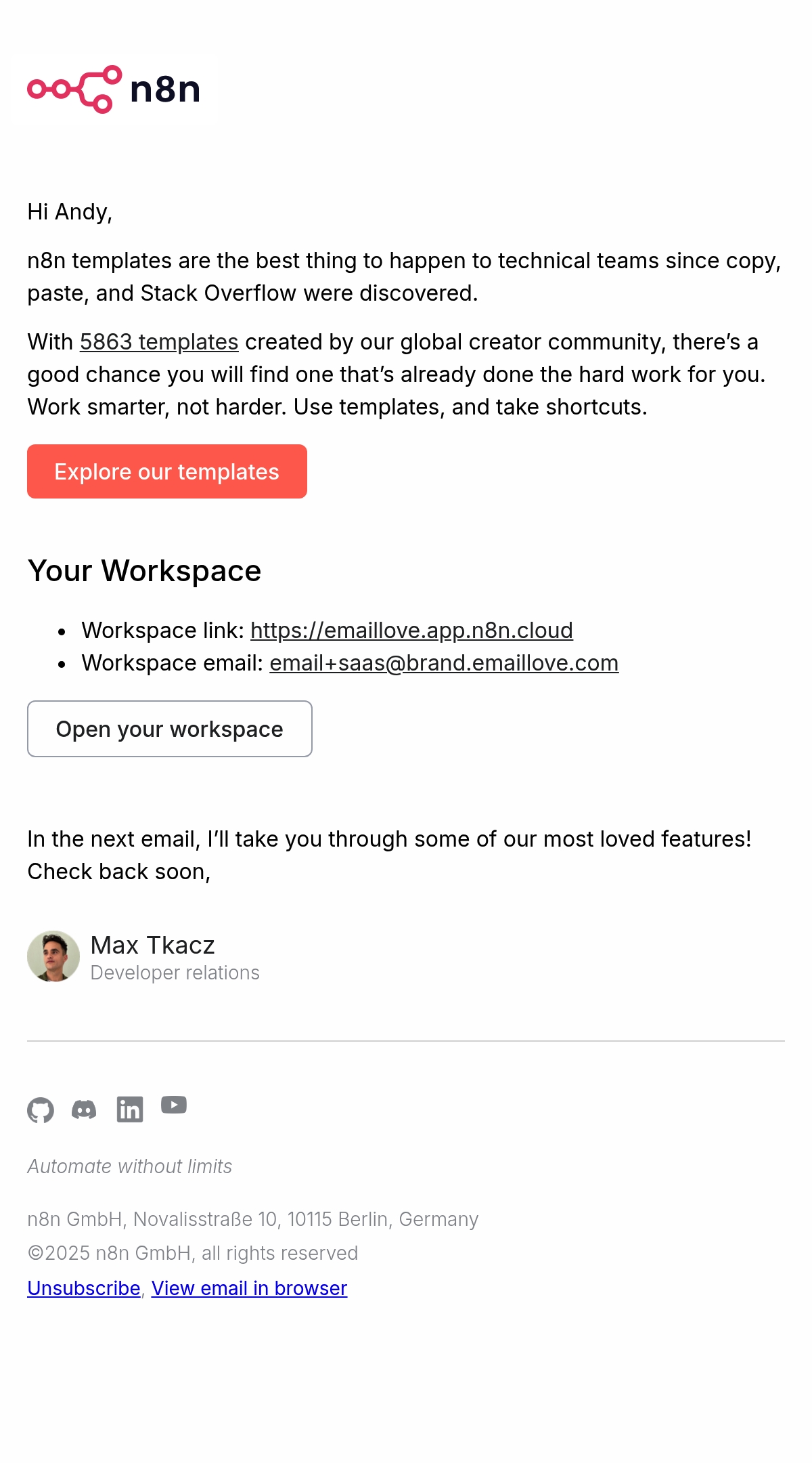 Email Inspiration from n8n.io - Email Love