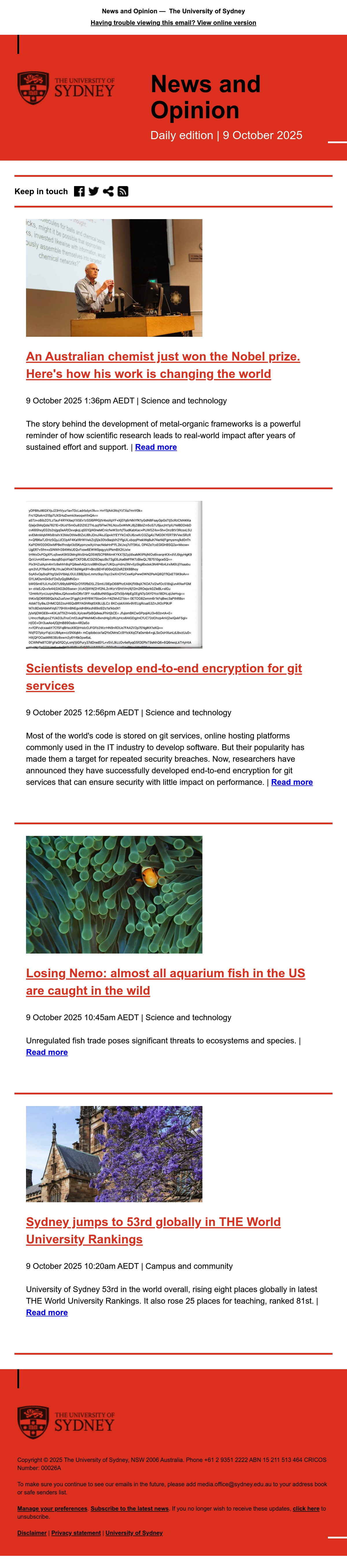 Email Inspiration from University of Sydney Media Office - Email Love