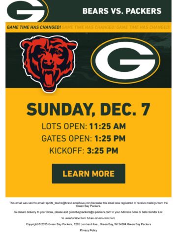 Email Inspiration from Green Bay Packers - Email Love