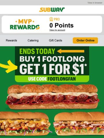 Email Inspiration from SUBWAY® MVP Rewards - Email Love