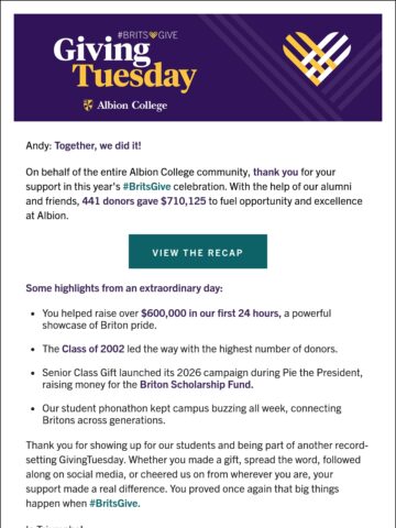 Email Inspiration from Amy Routhier ‘99, Albion College - Email Love