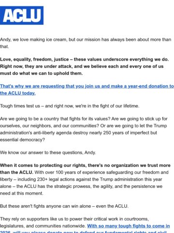Email Inspiration from Ben & Jerry via ACLU - Email Love