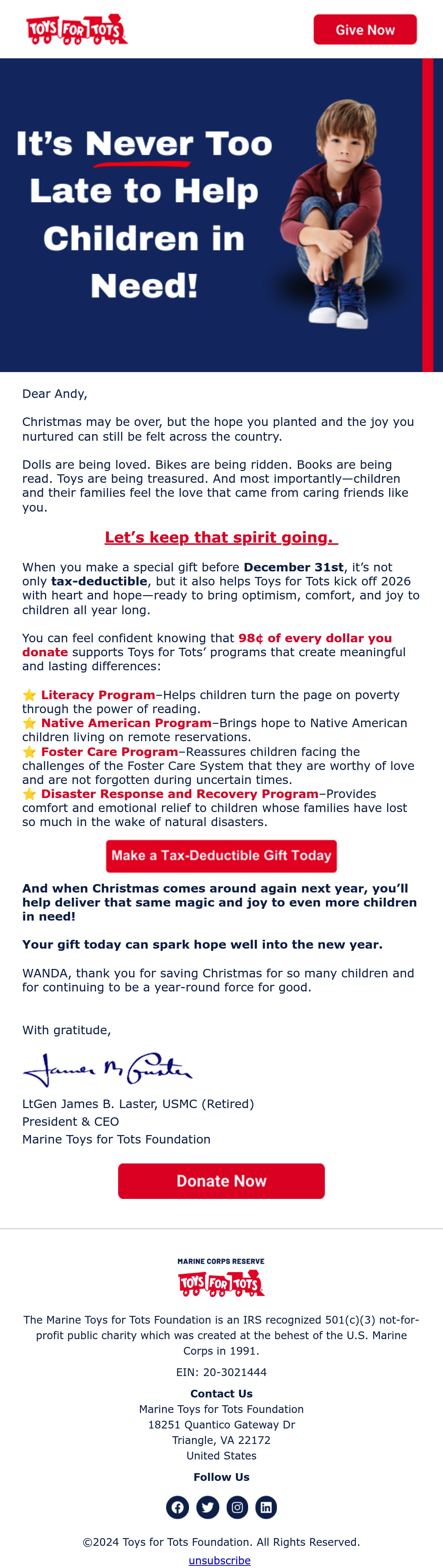 Email Inspiration from Lieutenant General James Laster, Marine Toys for ...