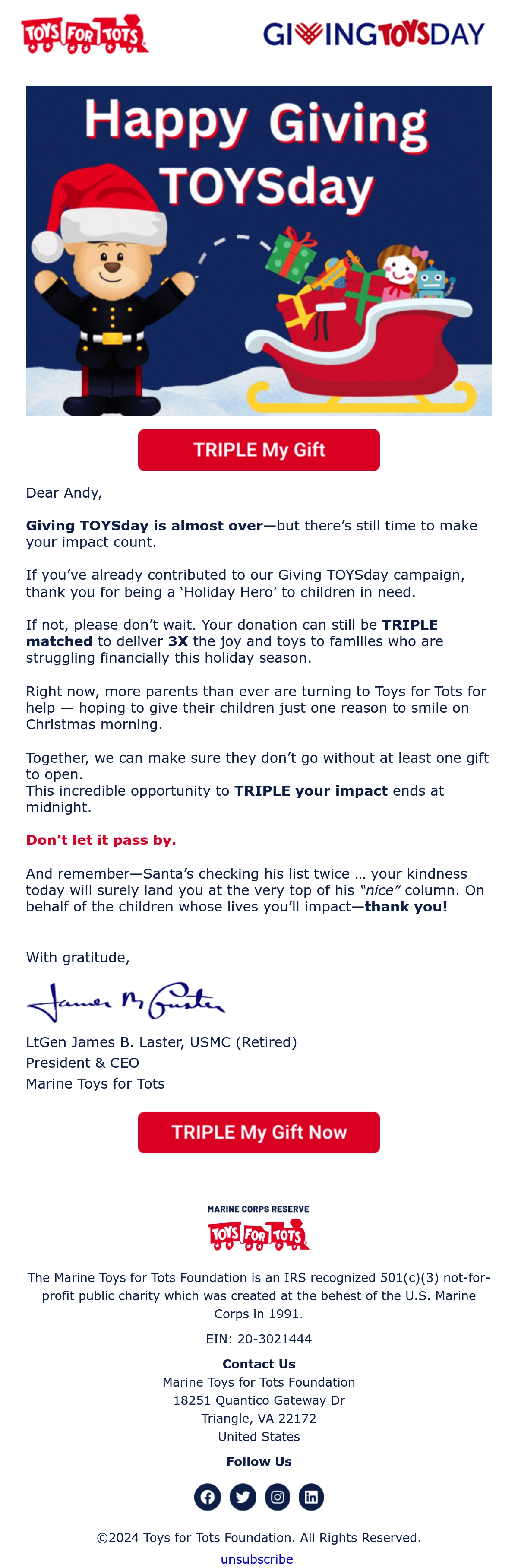 Email Inspiration from Lieutenant General James Laster, Marine Toys for ...