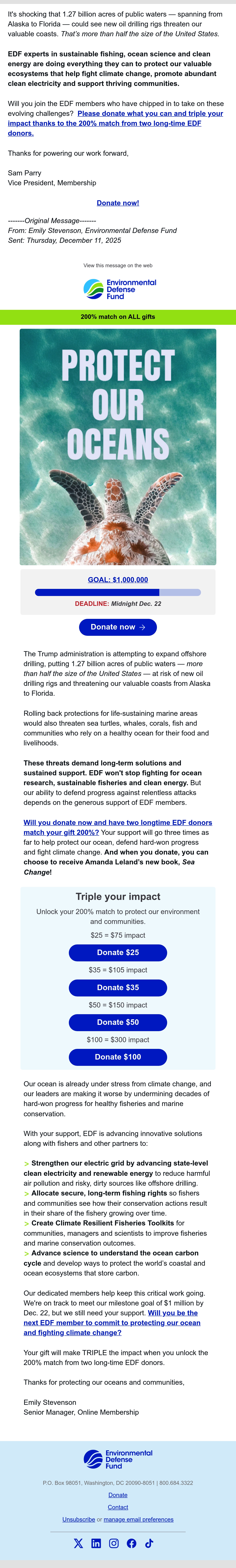 Email Inspiration from Sam Parry, Environmental Defense Fund - Email Love