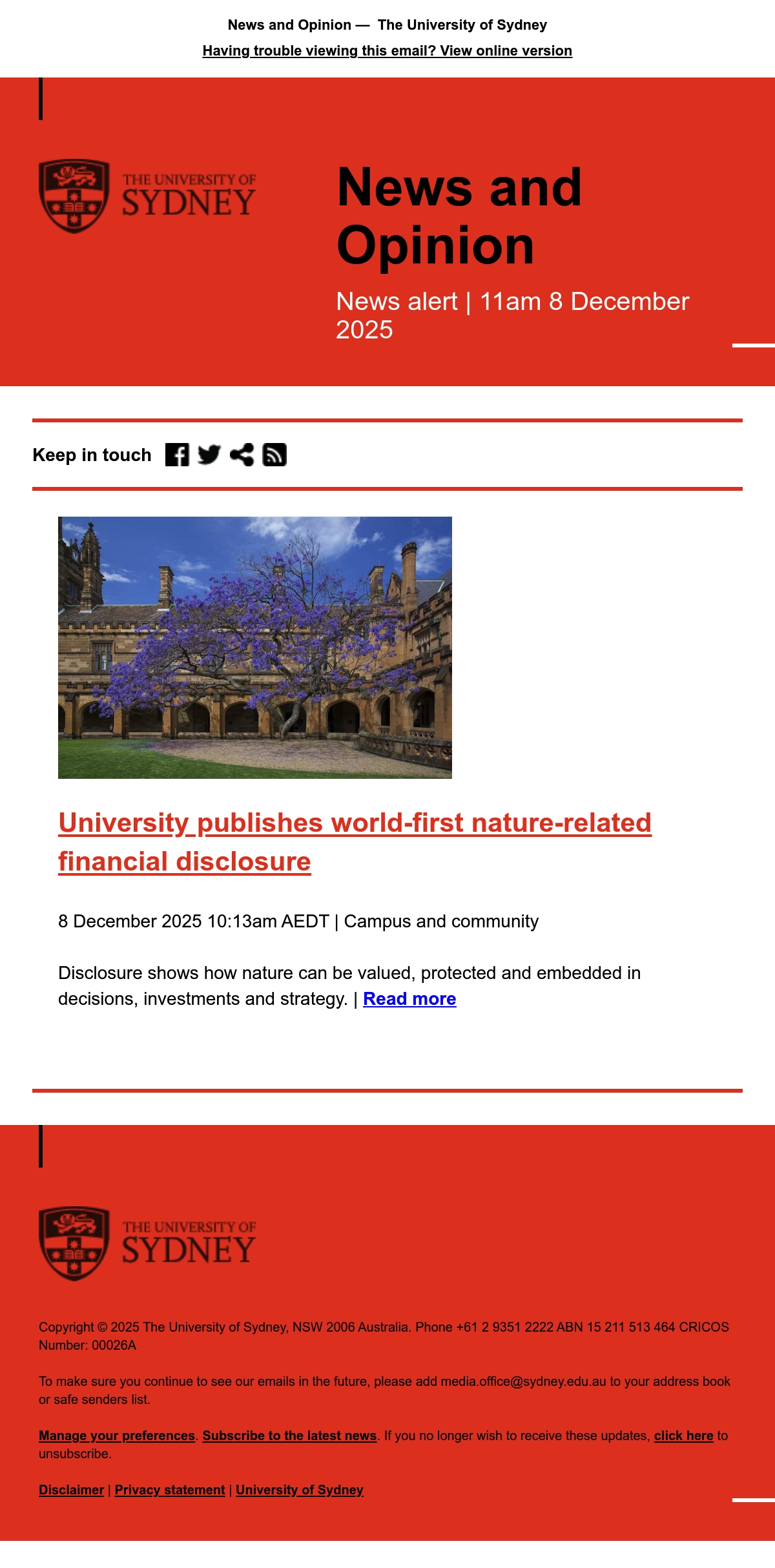 Email Inspiration from University of Sydney Media Office - Email Love