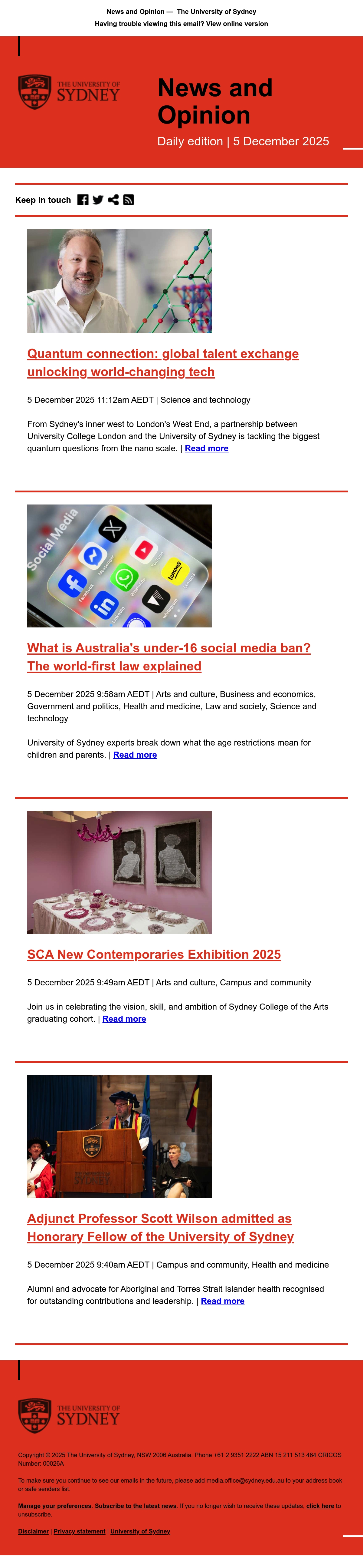 Email Inspiration from University of Sydney Media Office - Email Love