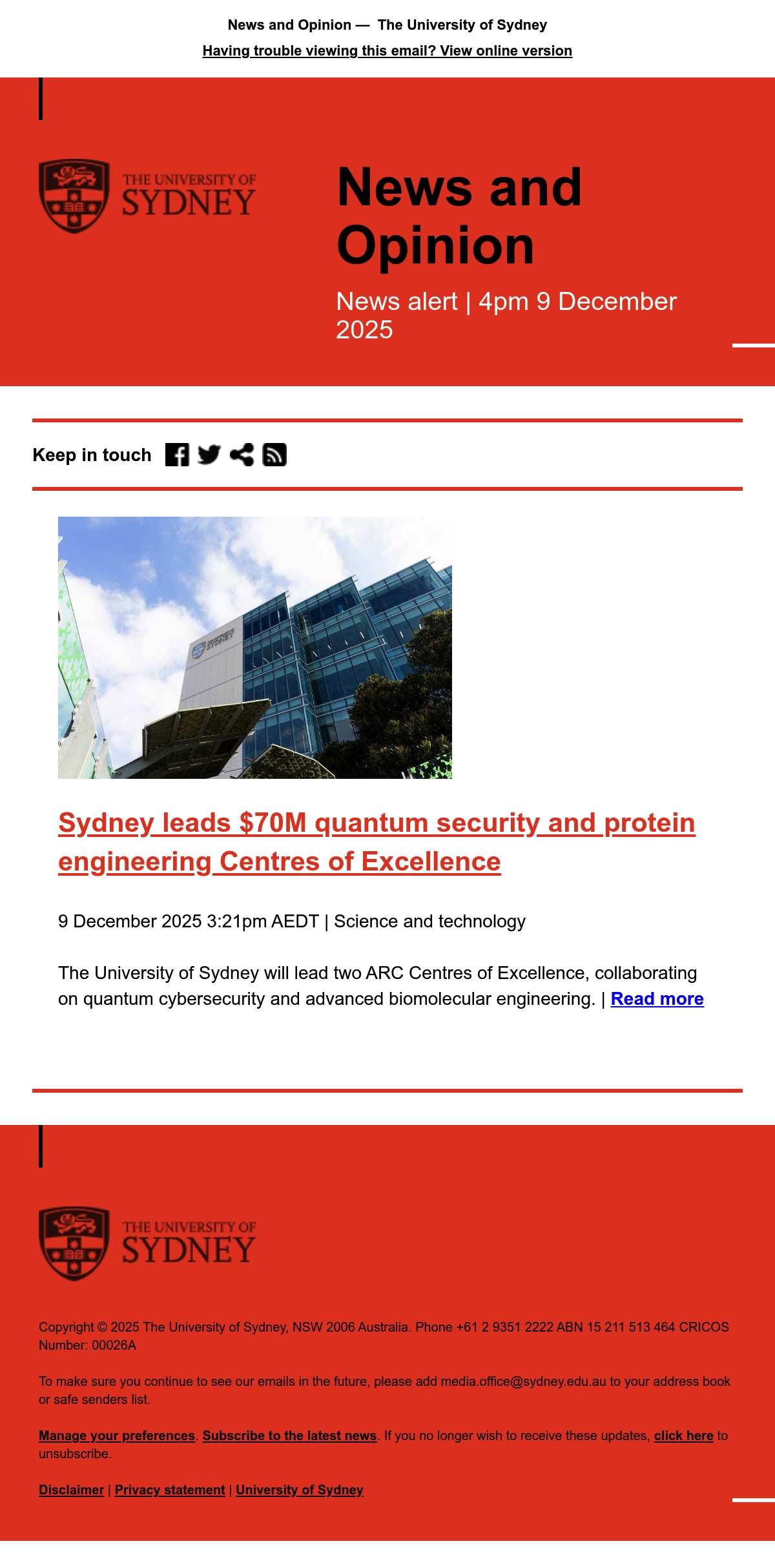 Email Inspiration from University of Sydney Media Office - Email Love
