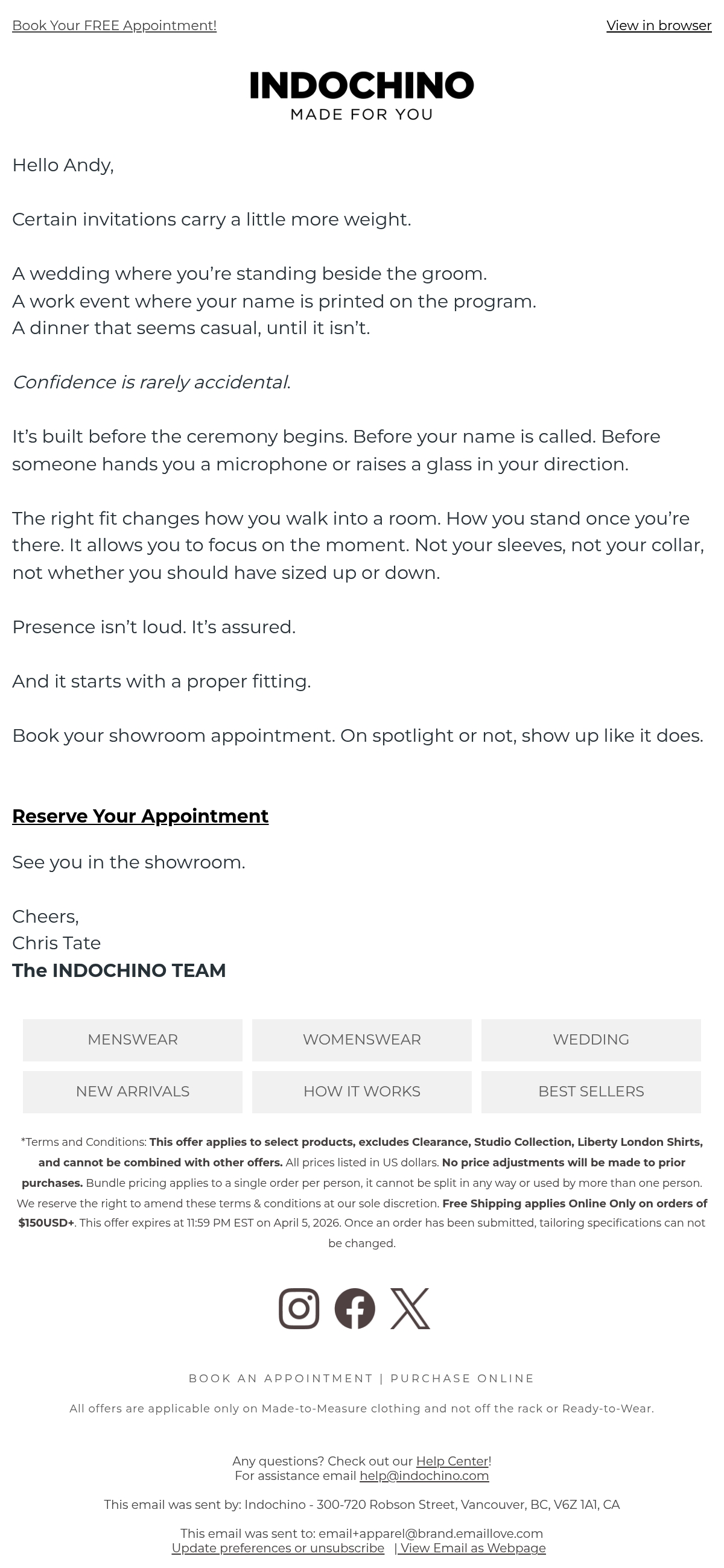 Email Inspiration from Chris from INDOCHINO - Email Love