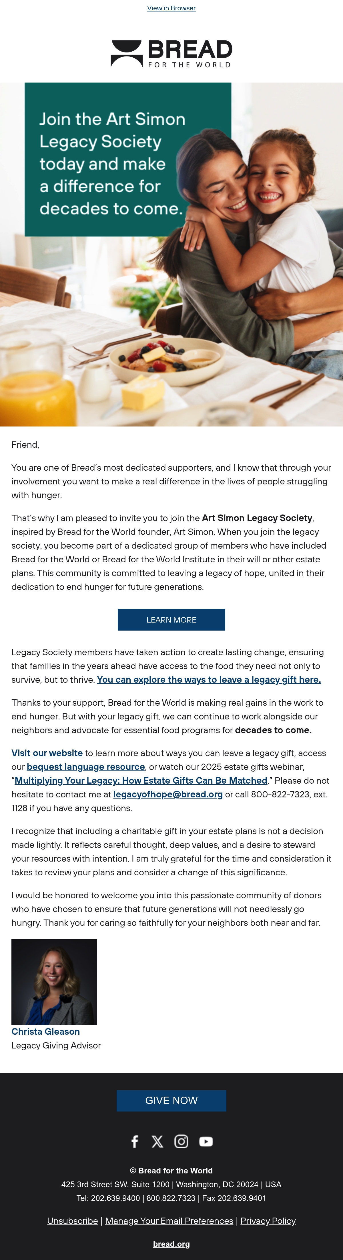 Email Inspiration from Christa Gleason, Bread for the World - Email Love